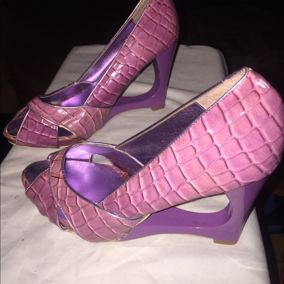 Shoes | Purple Croc Print Open Toe Open Wedge Pump 75 | Poshmark